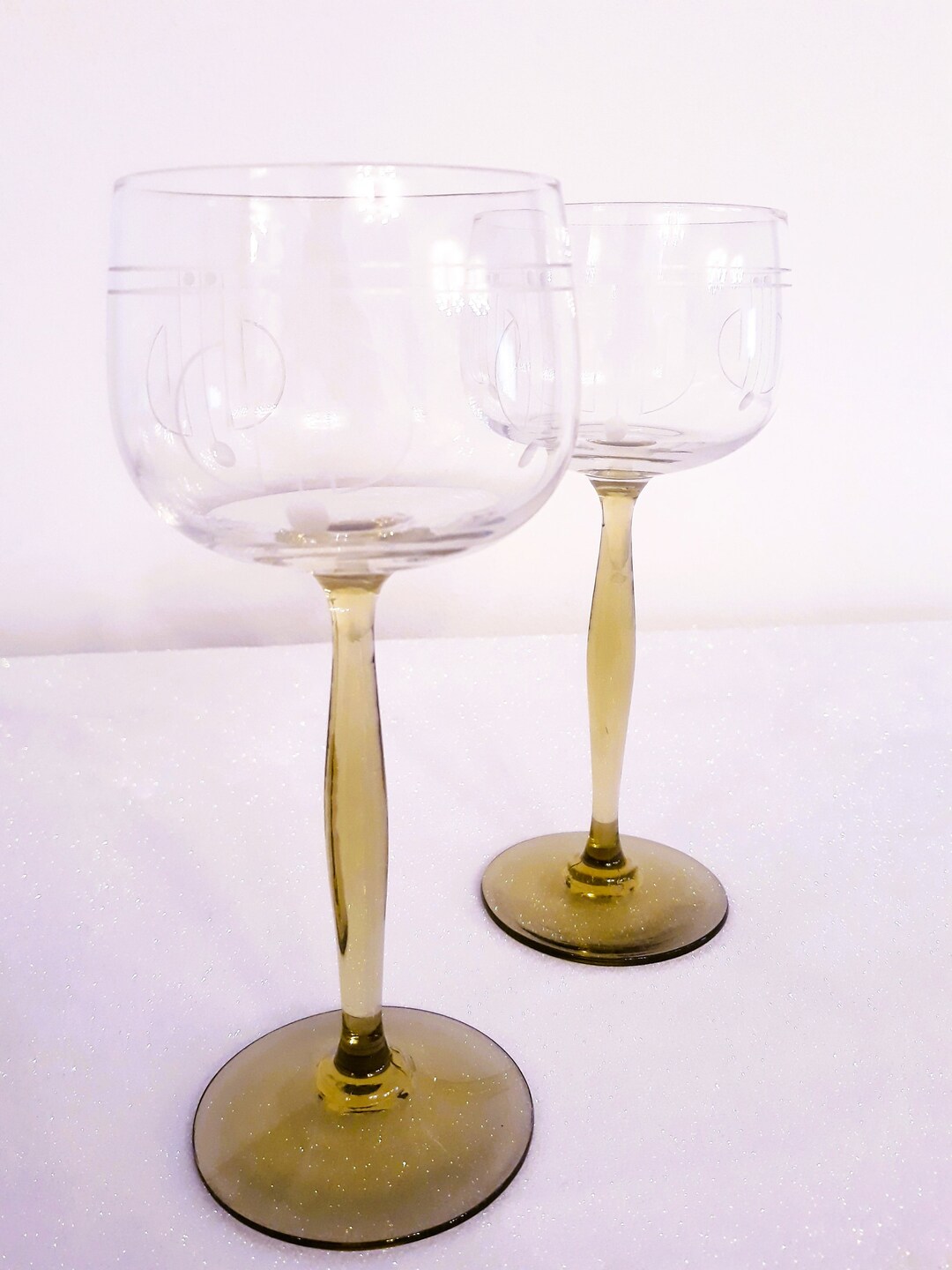 20s Art Deco Wine Glasses Set Of 2 18 Cm Glass Vintage Art Deco 30s Etsy