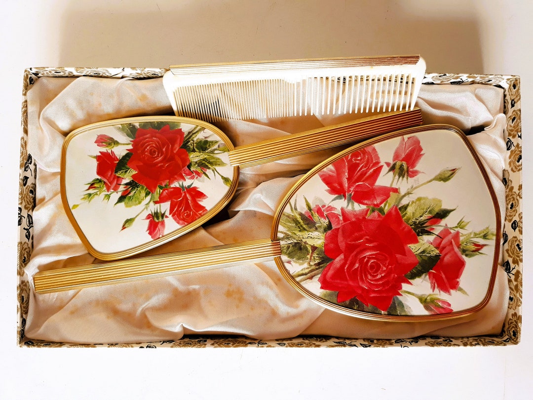 50s Mid Century Hand Mirror Hairbrush Comb, Hairdressing Set Vintage ...