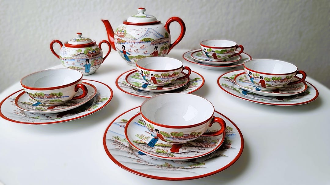 50s Vintage Japan Tea Service Porcelain "fudschijama Geisha" 17 Pieces ...