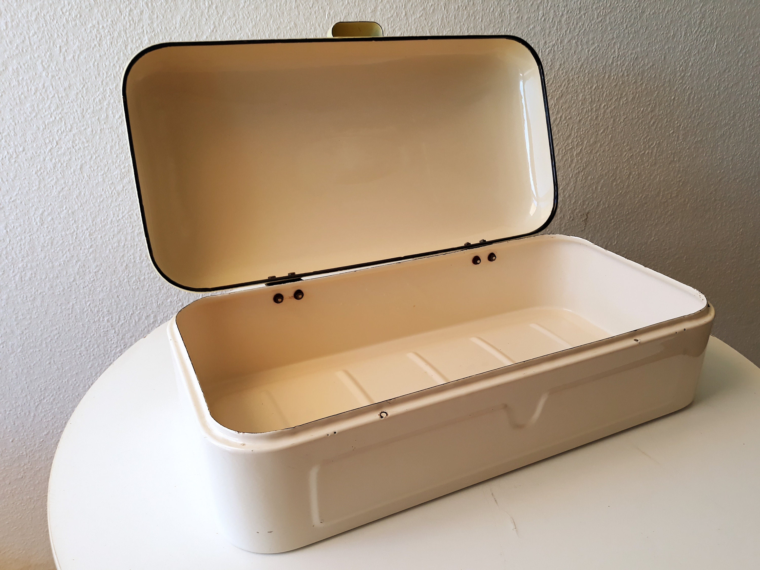 1950s Large Old Bread Box Storage Container Metal Enamel Bread Box ...