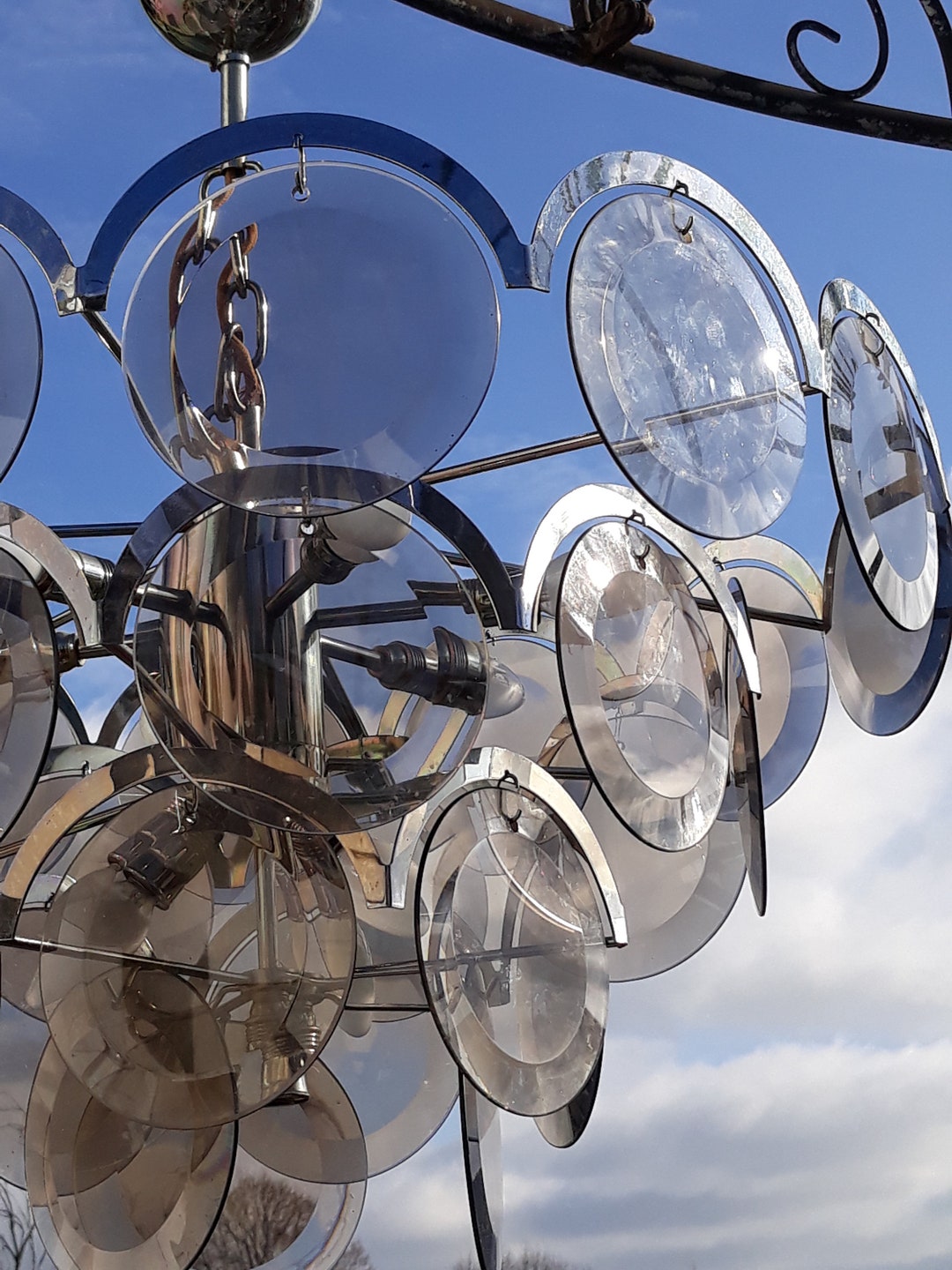 70s - Smoked Glass - 33 Glass Panes - 5 Levels - Lamp - Sputnik ...