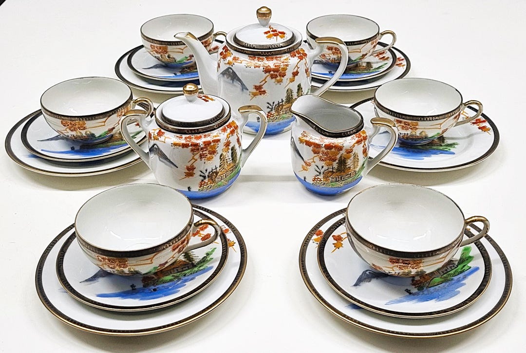 1950s Vintage Tea Set Lithophane China Porcelain Hand-colored 20 Pieces ...