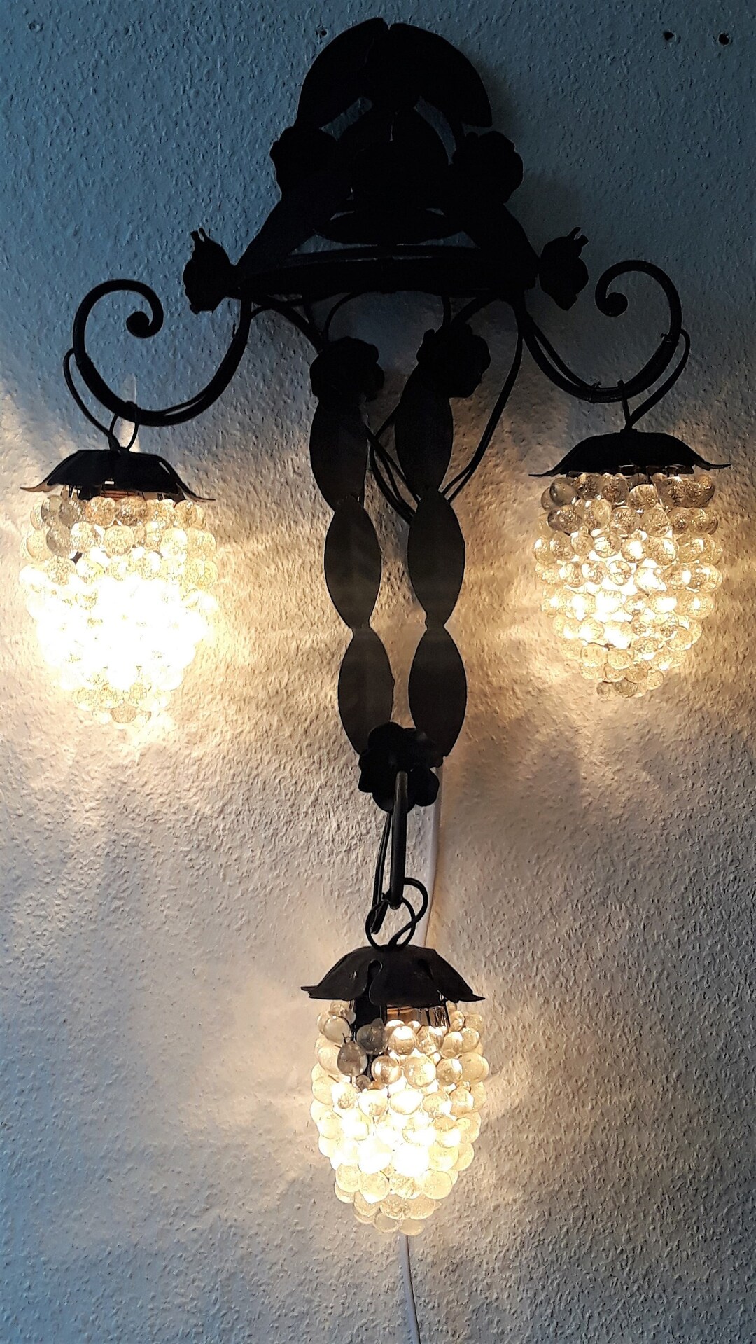 70s Grape Lamp Wall Lamp rewired Glass Grapes Vintage Glass Bead Lamp ...