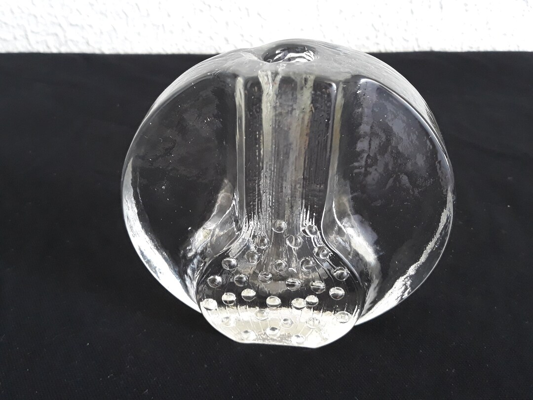 70s Compact Glass Block Vase Ice Glass Block Glass Decoration ART Motif ...