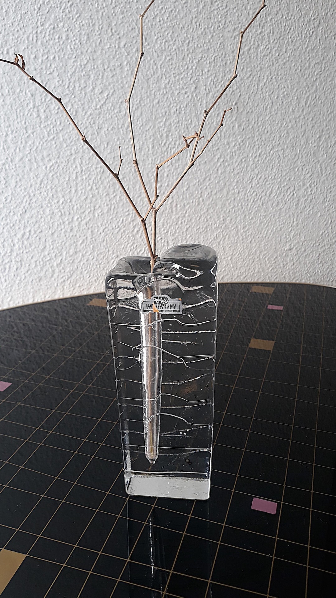 70s Glass Block Vase Ice Glass Block Vase 24% Lead Crystal Branch Vase ...