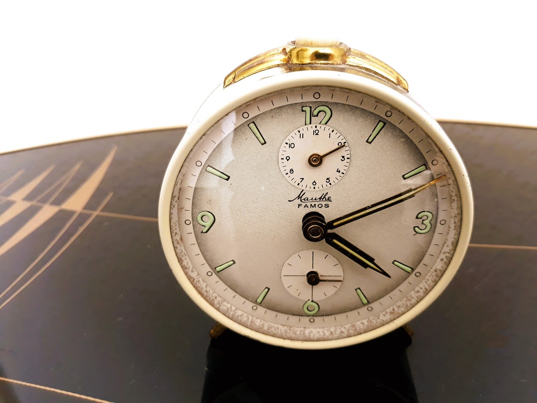 50s Mauthe Famos Alarm Clock Table Alarm Clock Mechanical Hand Winding ...