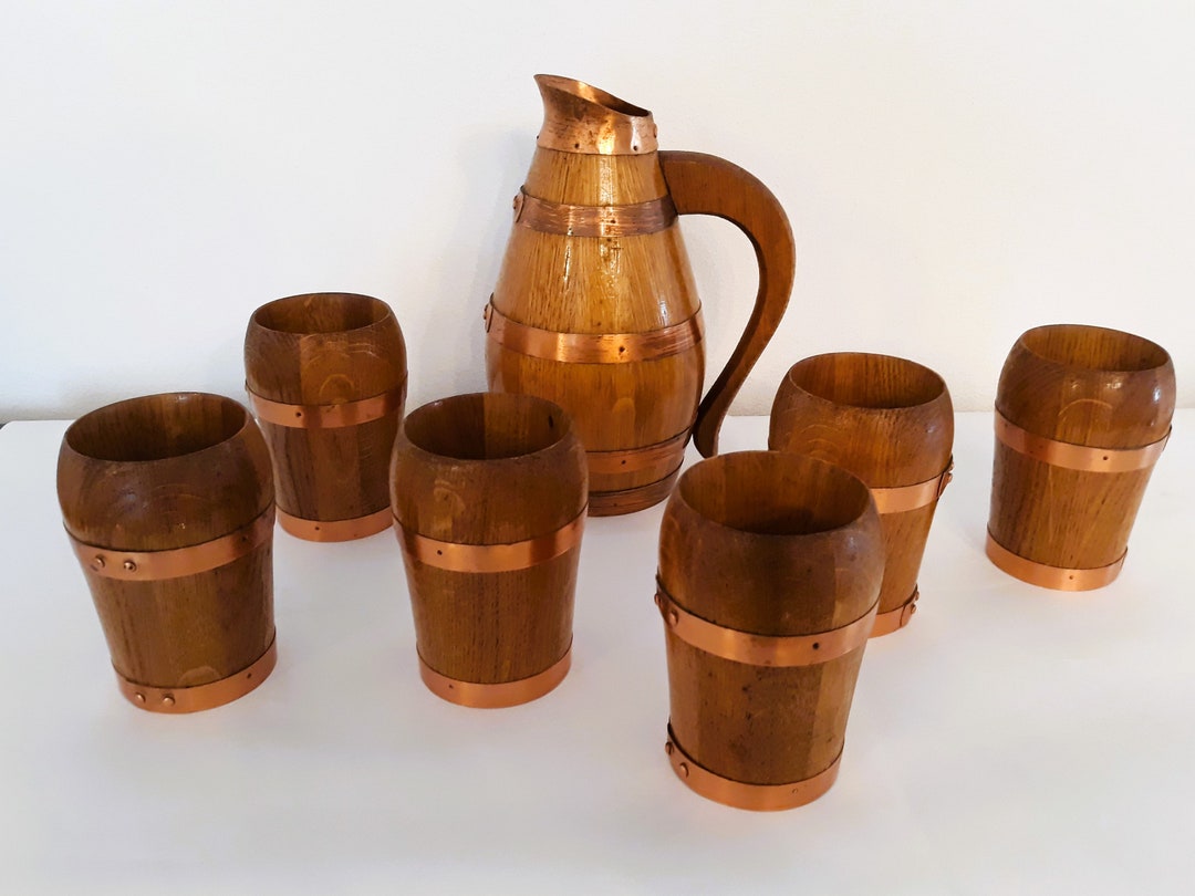 Wooden Jug Barrel Jug Water Jug Wooden Cups Set7 Pieces 1xjug 6xcup ...