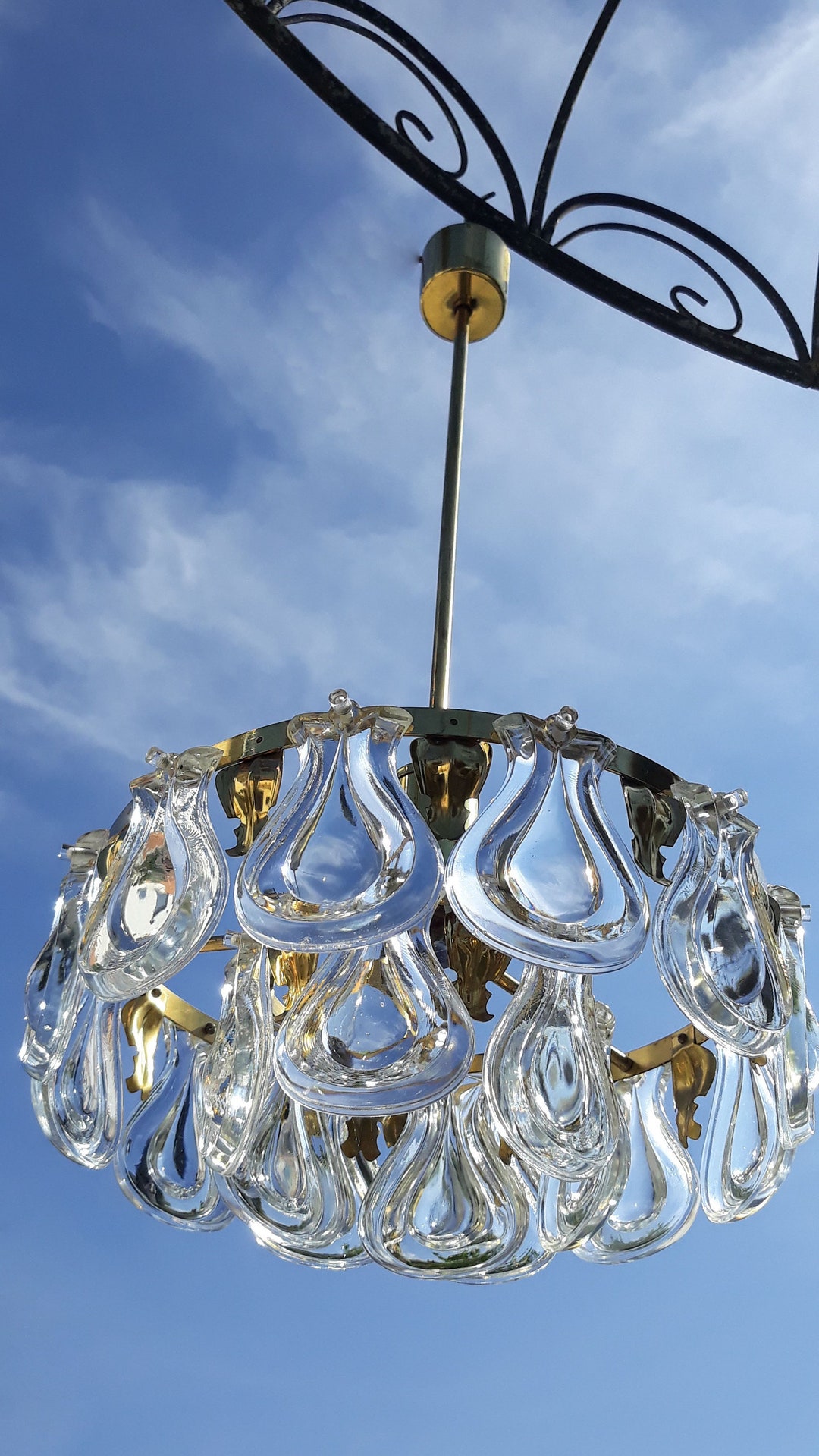 70s Original 18 Glass Elements Chandelier 1 Light Point Lamp Vintage ...
