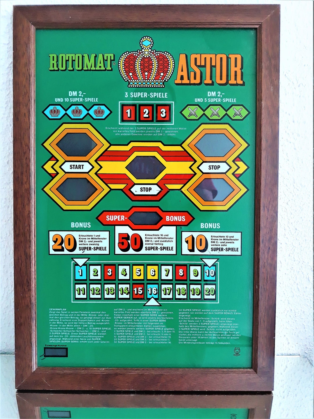 70s Rotomat Astor Front Window Money Slot Machine Glass 40 X 60 Cm ...