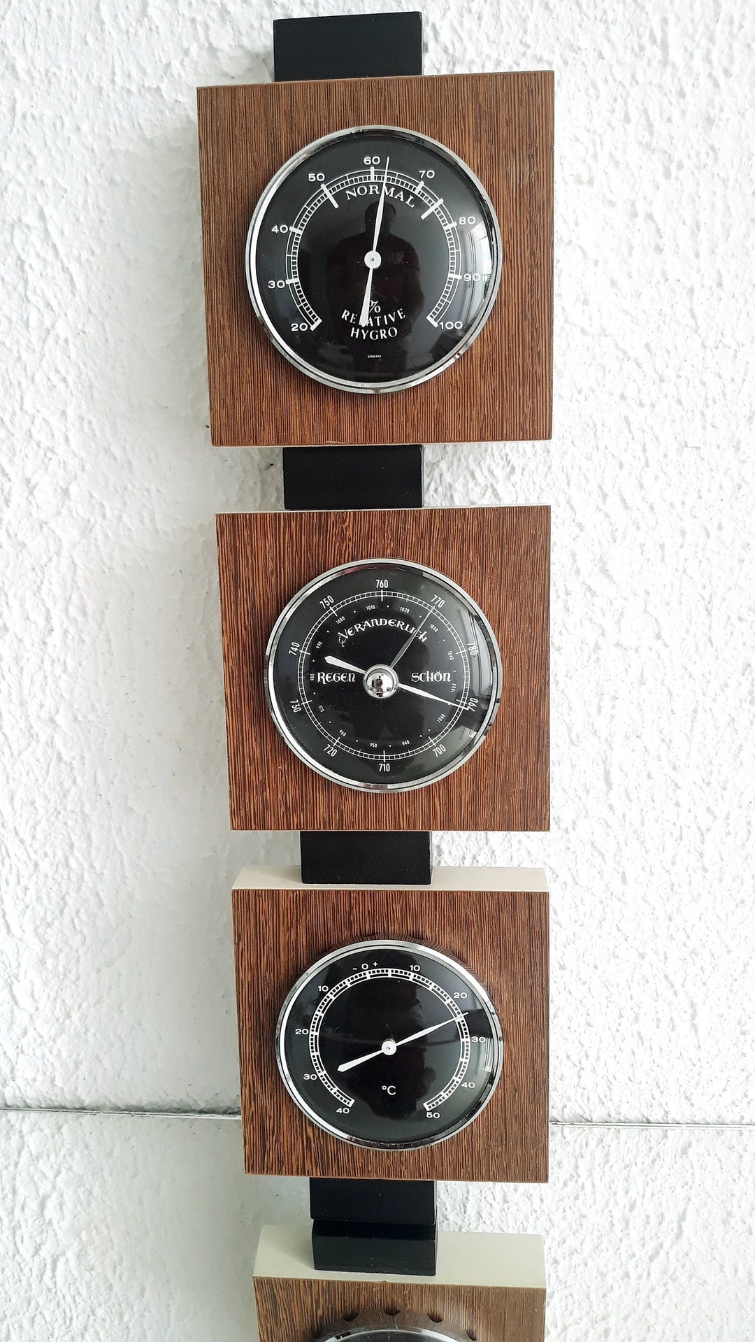 70s design Weather Station Hygrometer Barometer Thermometer Metal-glass ...