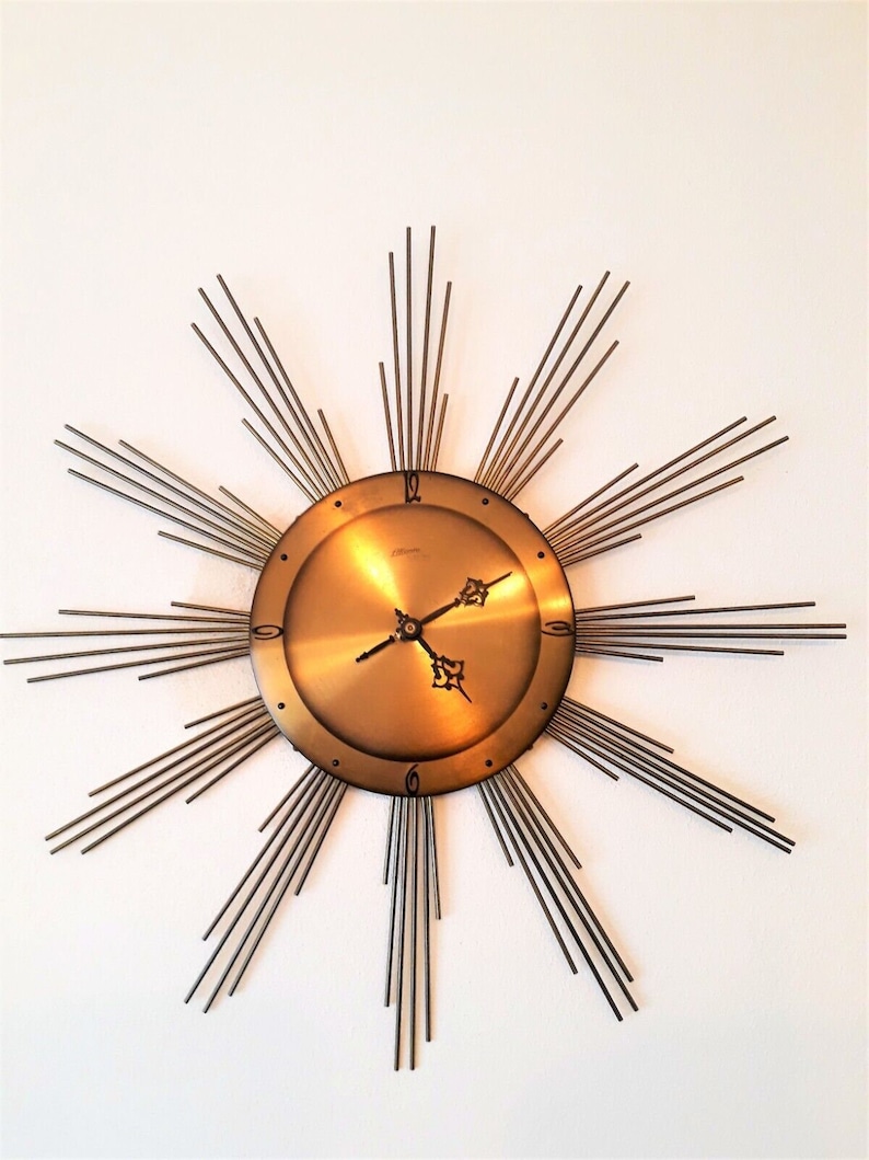 60s" Wall Clock Vintage Clock Sunburst "atlanta" Germany "sunrays ...