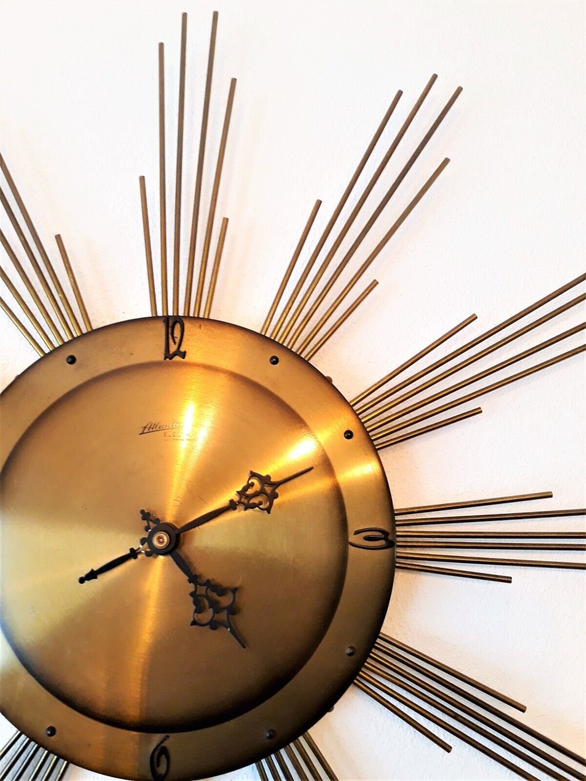 60s" Wall Clock Vintage Clock Sunburst "atlanta" Germany "sunrays ...