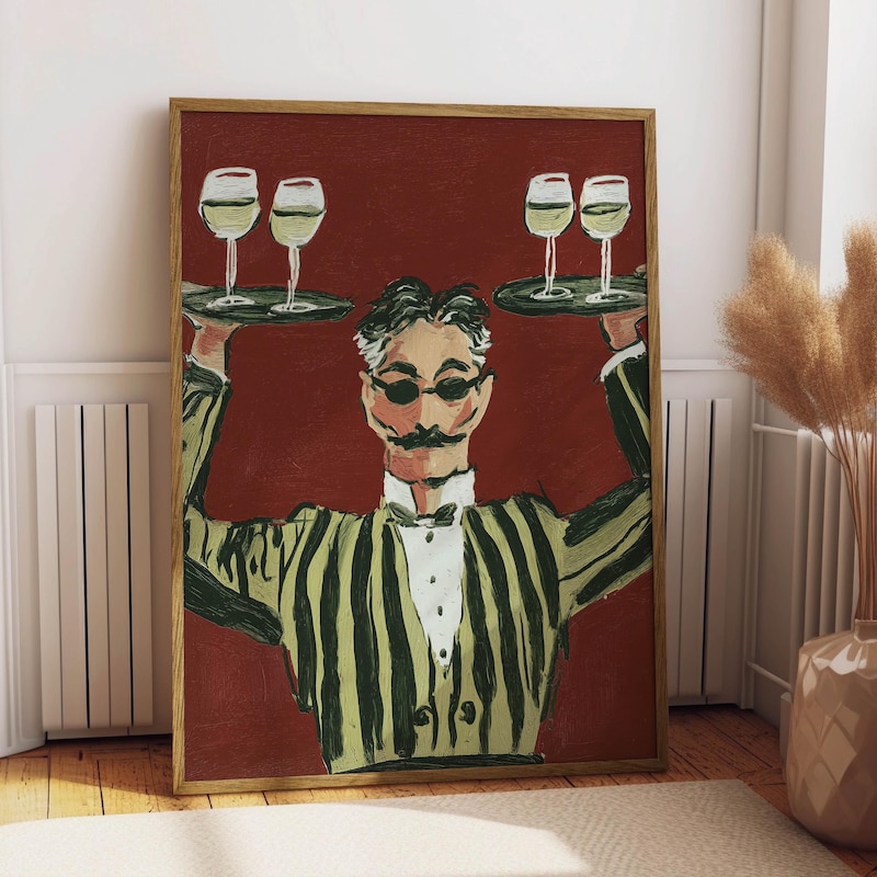 Vintage Waiter Painting - Etsy