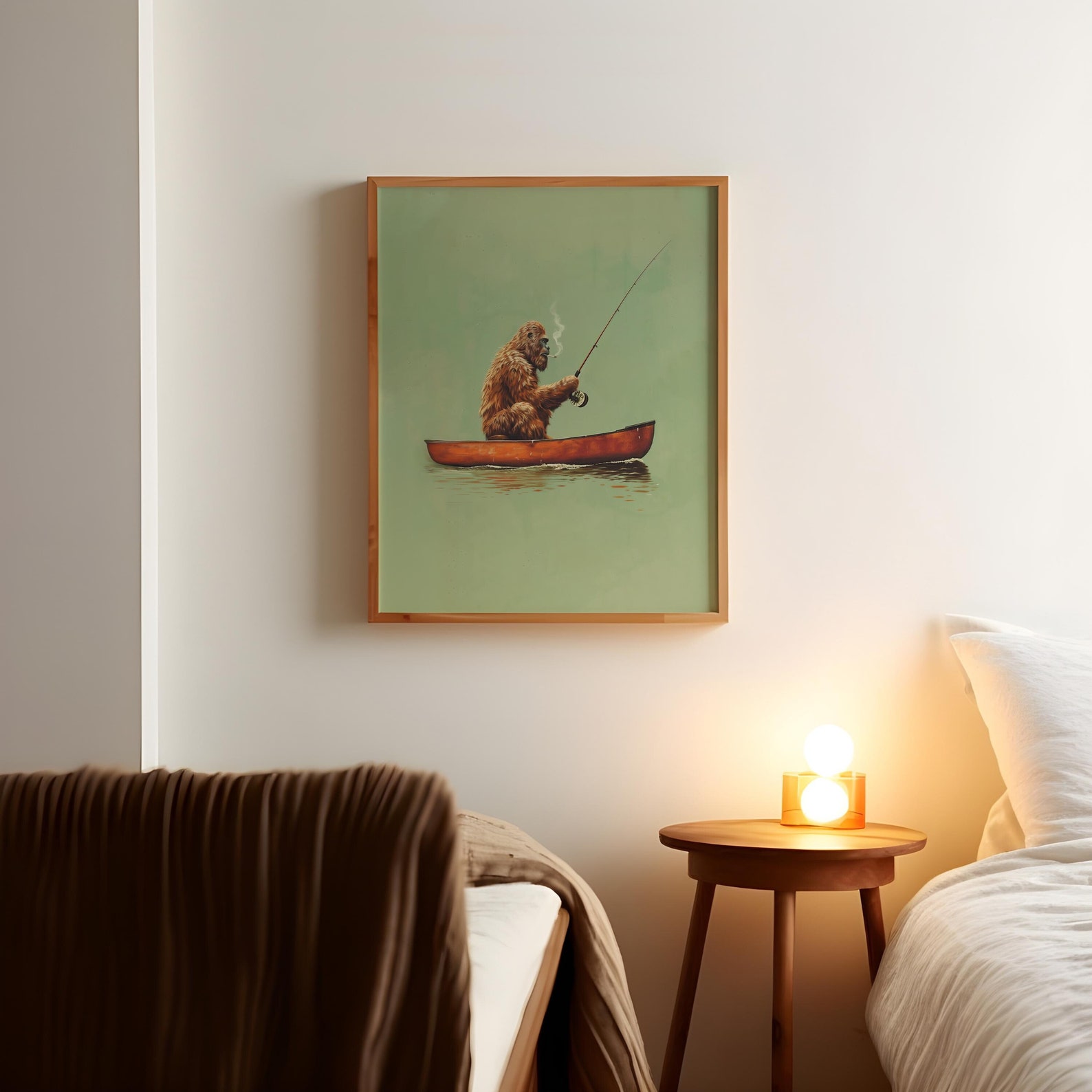 Bigfoot Fishing in Canoe Vintage Poster Art Funny Retro Sasquatch Print ...
