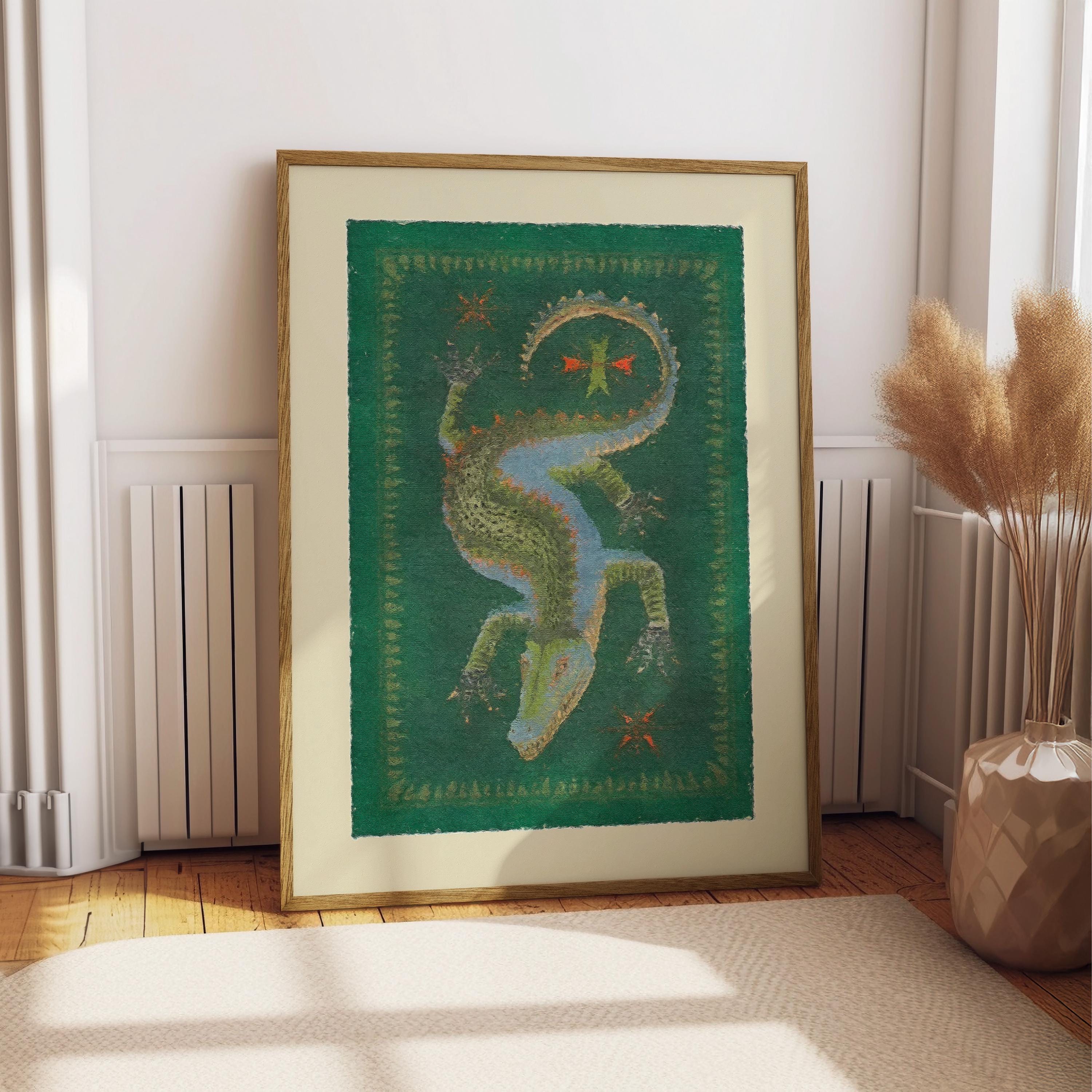 Vintage Crocodile Folk Art Painting Print, Indian Inspired Animal Wall ...