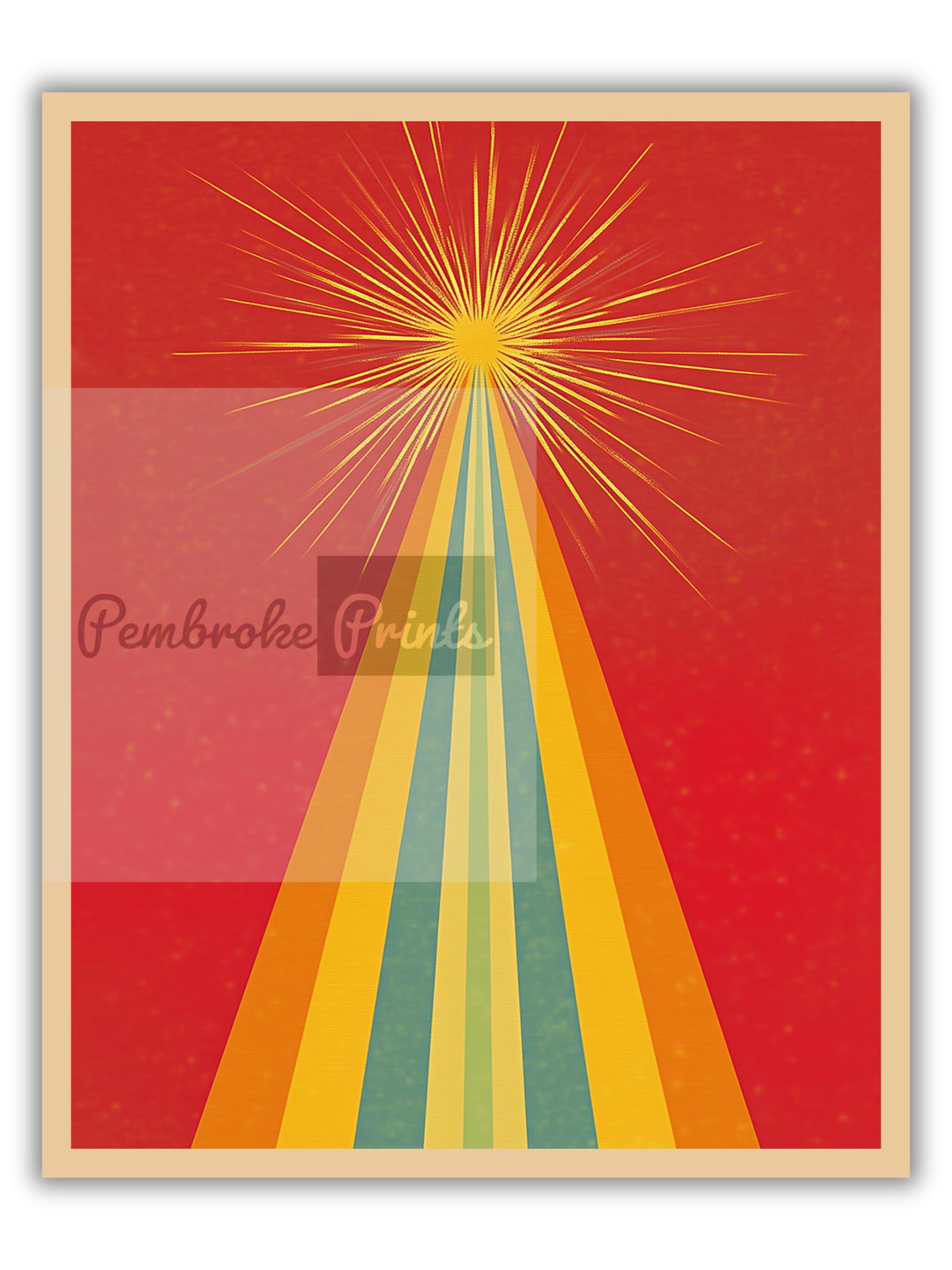 Vintage Rainbow Beam Pyramid Sun Art Poster Art Deco Style Folk Art ...