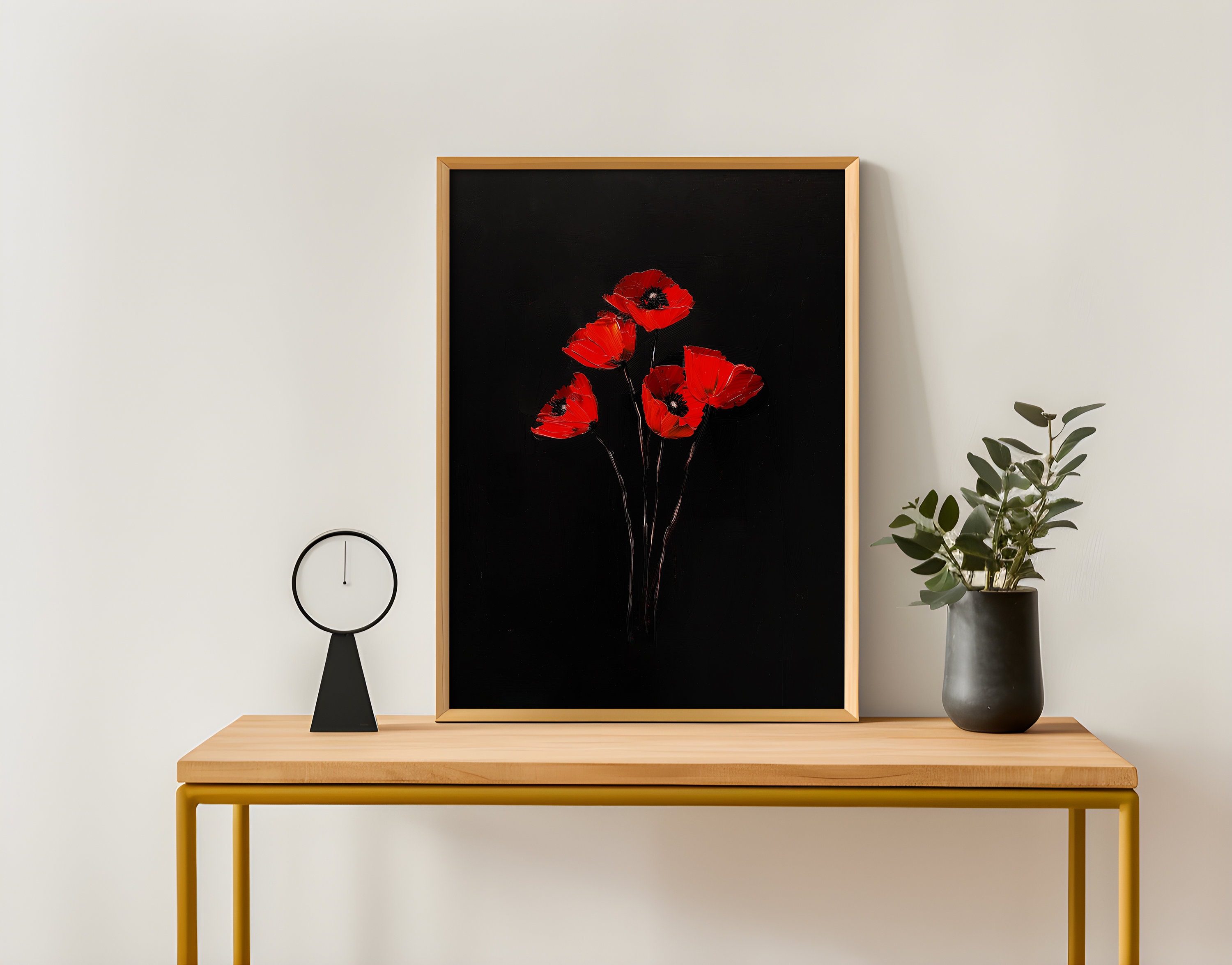 Vintage Red Poppy Oil Painting Antique Black Gothic Flower Print ...