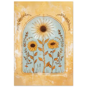 Sunflower Sun Art Poster Mystical Folk Art Illustration Flowery ...