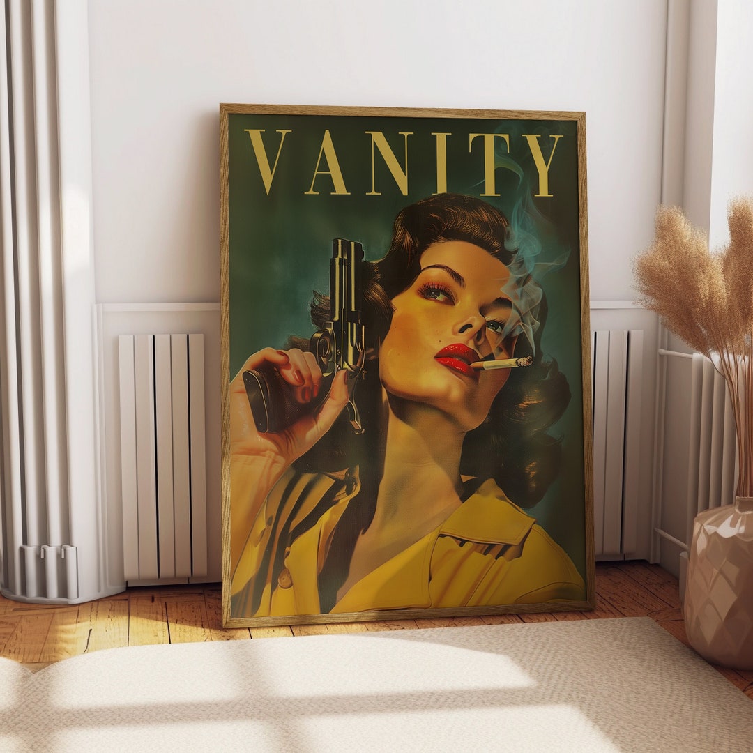 Vintage Woman With a Gun Poster Retro Woman Smoking a Cigarette Wall ...