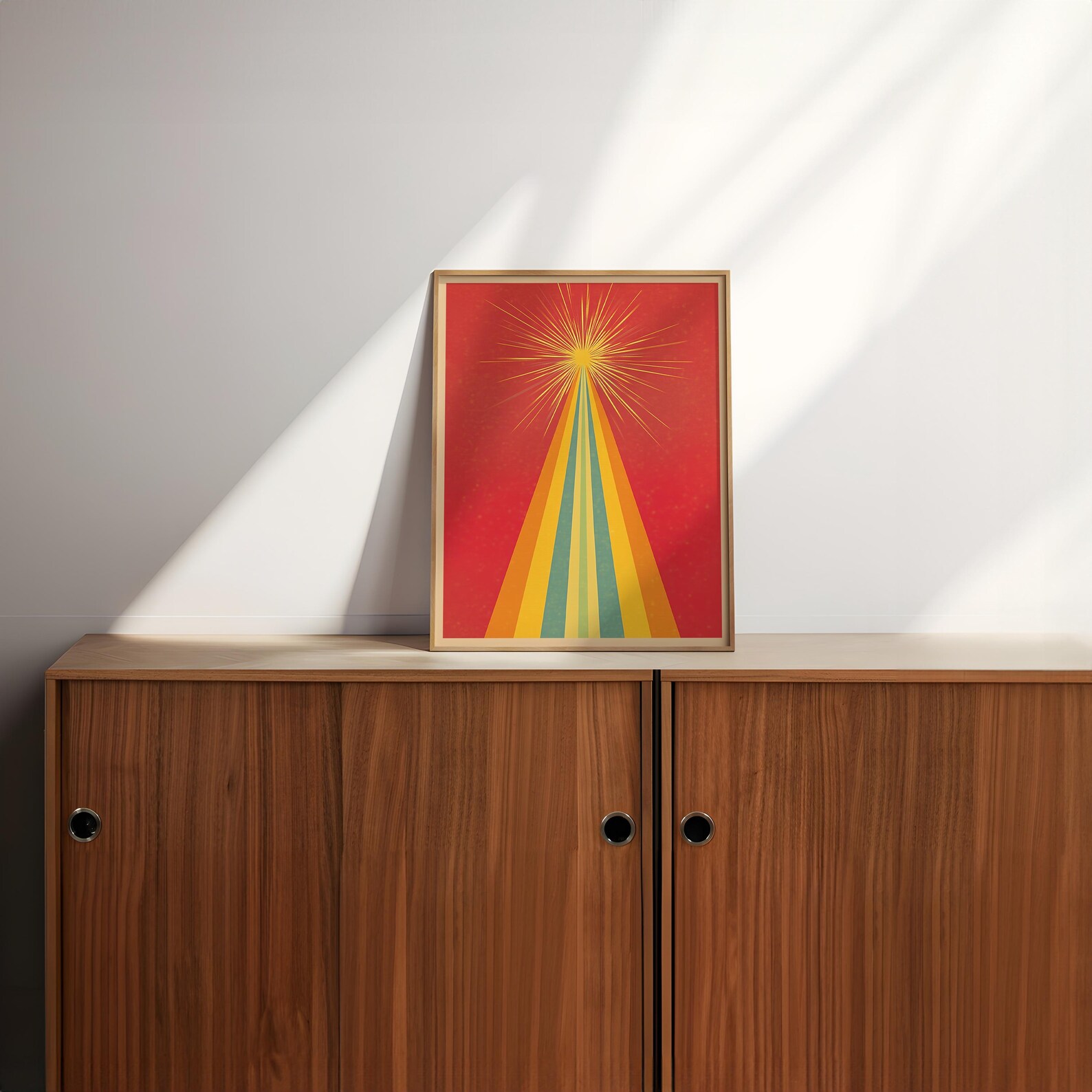 Vintage Rainbow Beam Pyramid Sun Art Poster Art Deco Style Folk Art ...