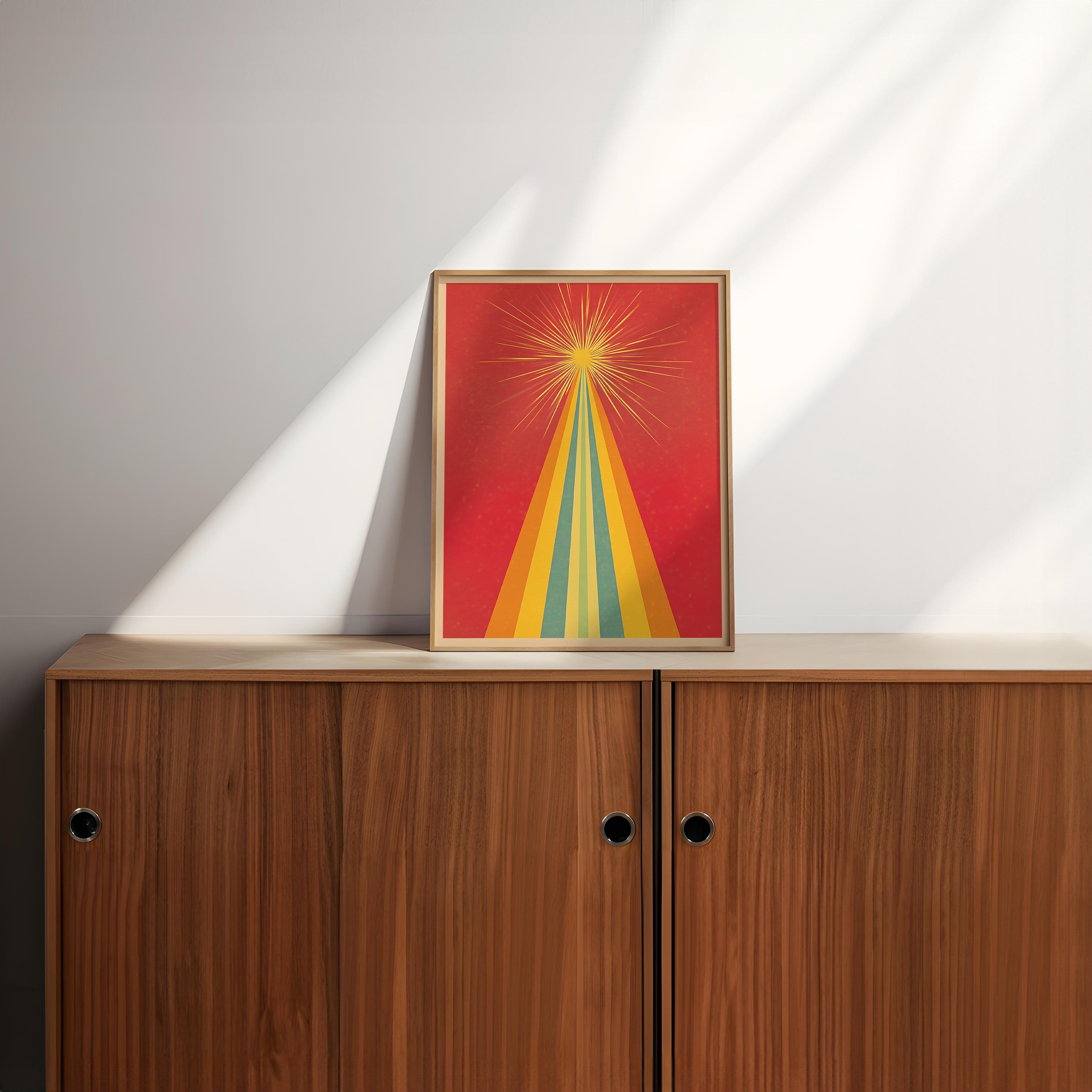 Vintage Rainbow Beam Pyramid Sun Art Poster Art Deco Style Folk Art ...