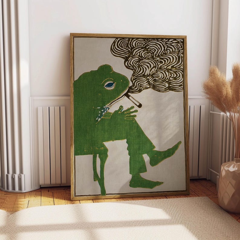 Frog Smoking a Cigarette Vintage Poster Art Retro Whimsical Print Funny ...