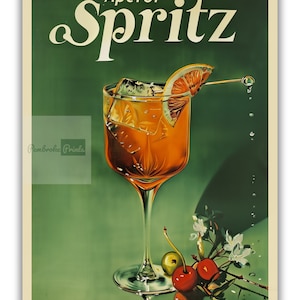 Vintage Aperol Spritz Cocktail Poster Vintage Beverage Poster Bar Wall ...