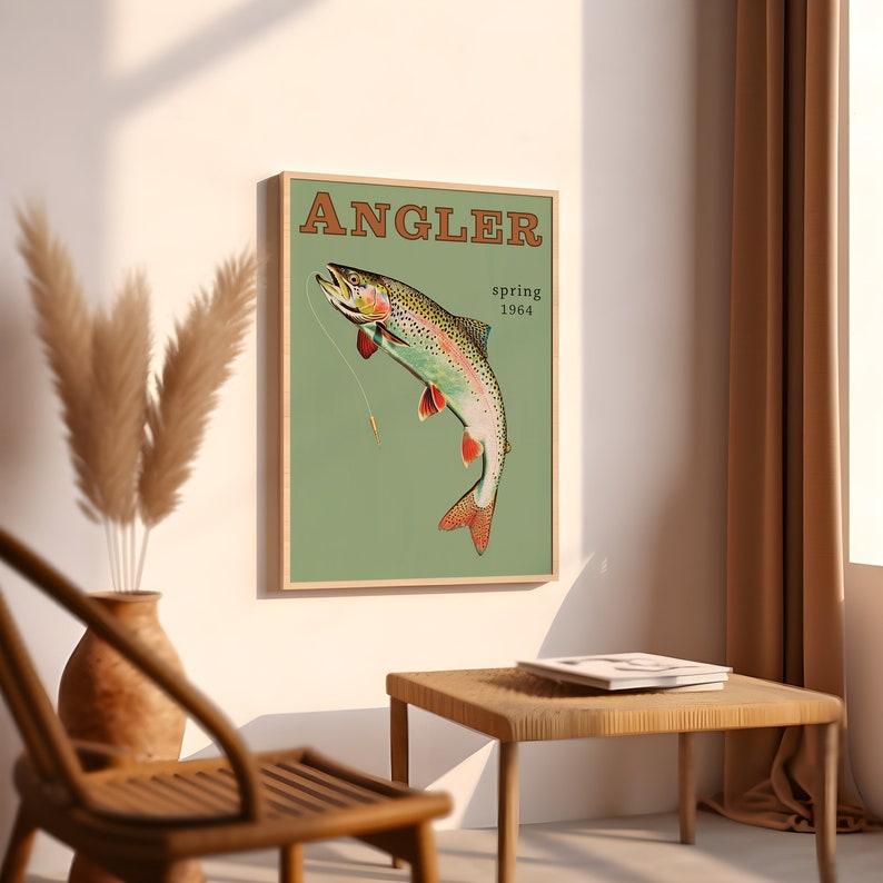 Trout Fly Fishing Vintage Poster Art Retro Travel Poster Cabin Wall ...