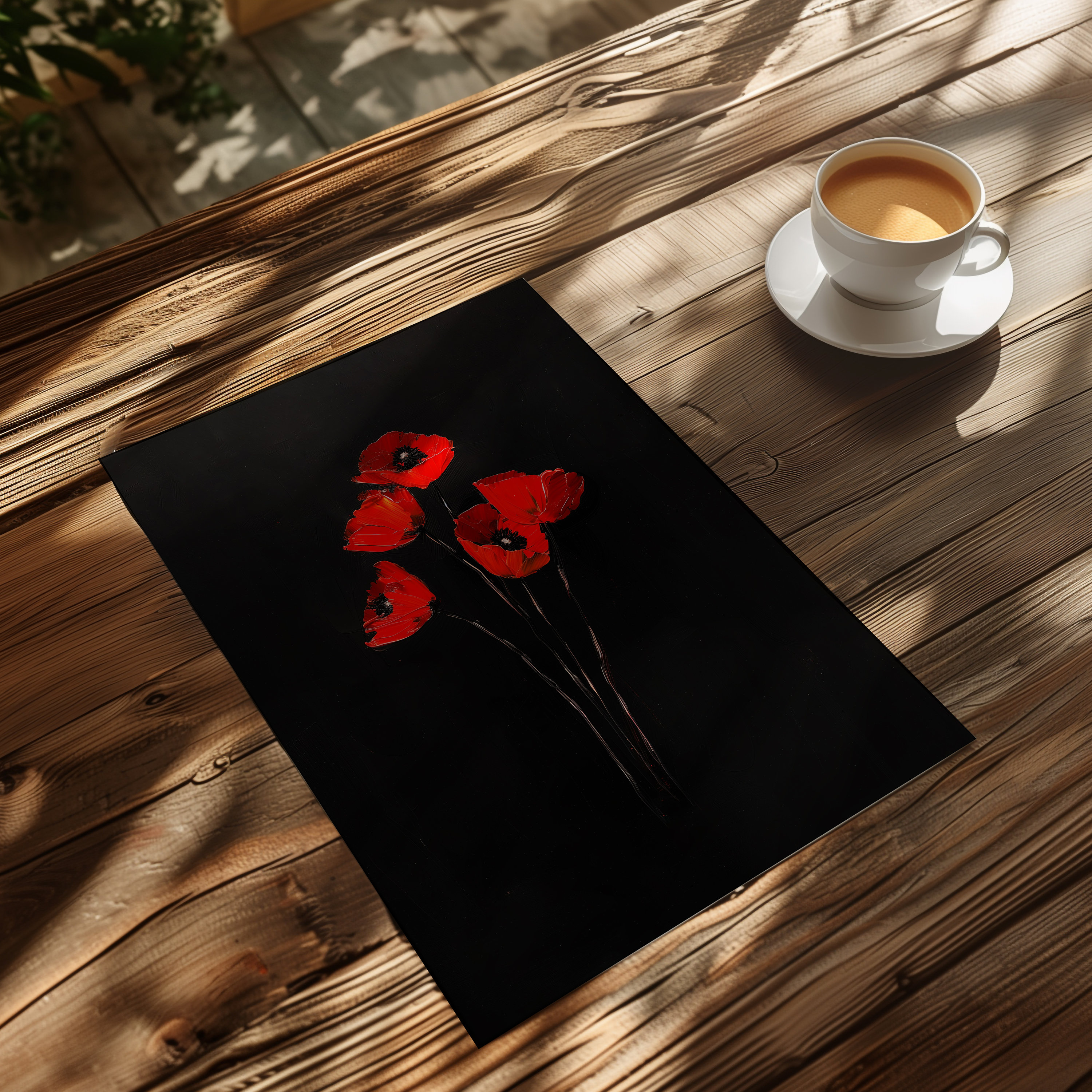 Vintage Red Poppy Oil Painting Antique Black Gothic Flower Print ...