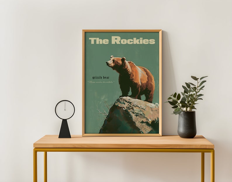 Vintage Grizzly Bear Print Retro Hunting Poster Outdoors Poster Travel ...