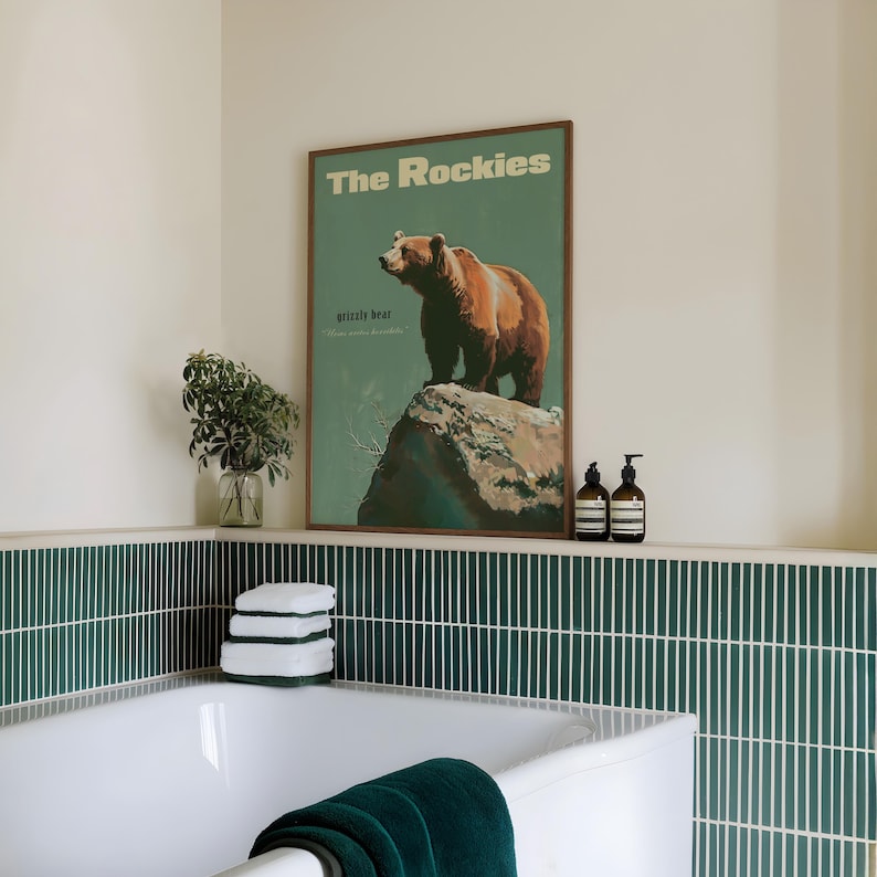 Vintage Grizzly Bear Print Retro Hunting Poster Outdoors Poster Travel ...