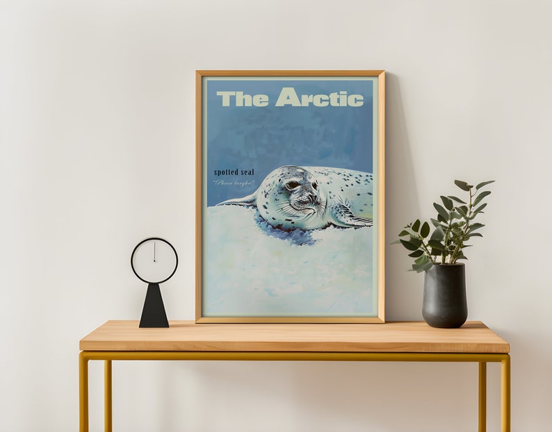 Vintage Spotted Seal Print Retro Alaskan Poster Outdoors Poster Travel ...