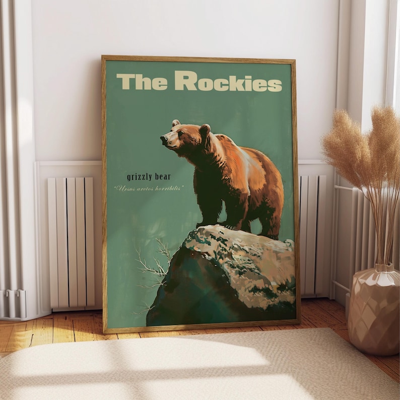 Vintage Grizzly Bear Print Retro Hunting Poster Outdoors Poster Travel ...