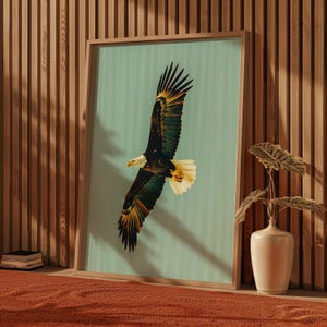Vintage Soaring Bald Eagle Print Retro Outdoors Birding Poster Travel ...