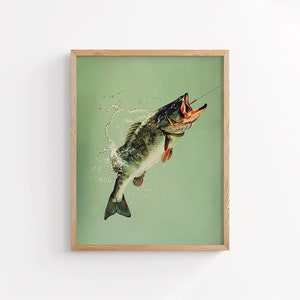Vintage Bass Fishing Poster Art Cabin Wall Decor Outdoor Sports Angler ...