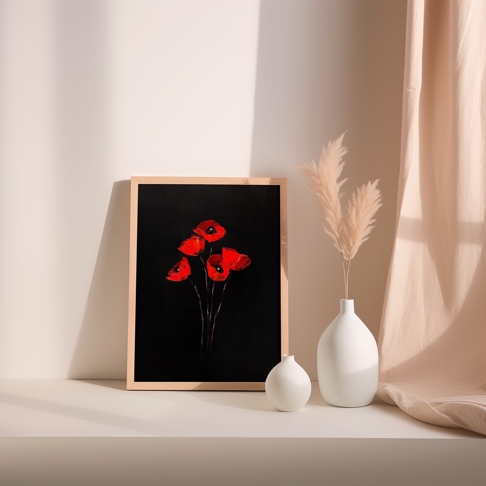 Vintage Red Poppy Oil Painting Antique Black Gothic Flower Print ...