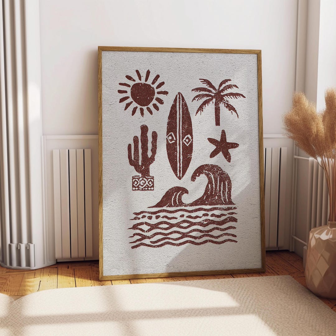 Surf Icon Wall Art, Coastal Cowgirl Decor, Vintage Surf Illustration ...