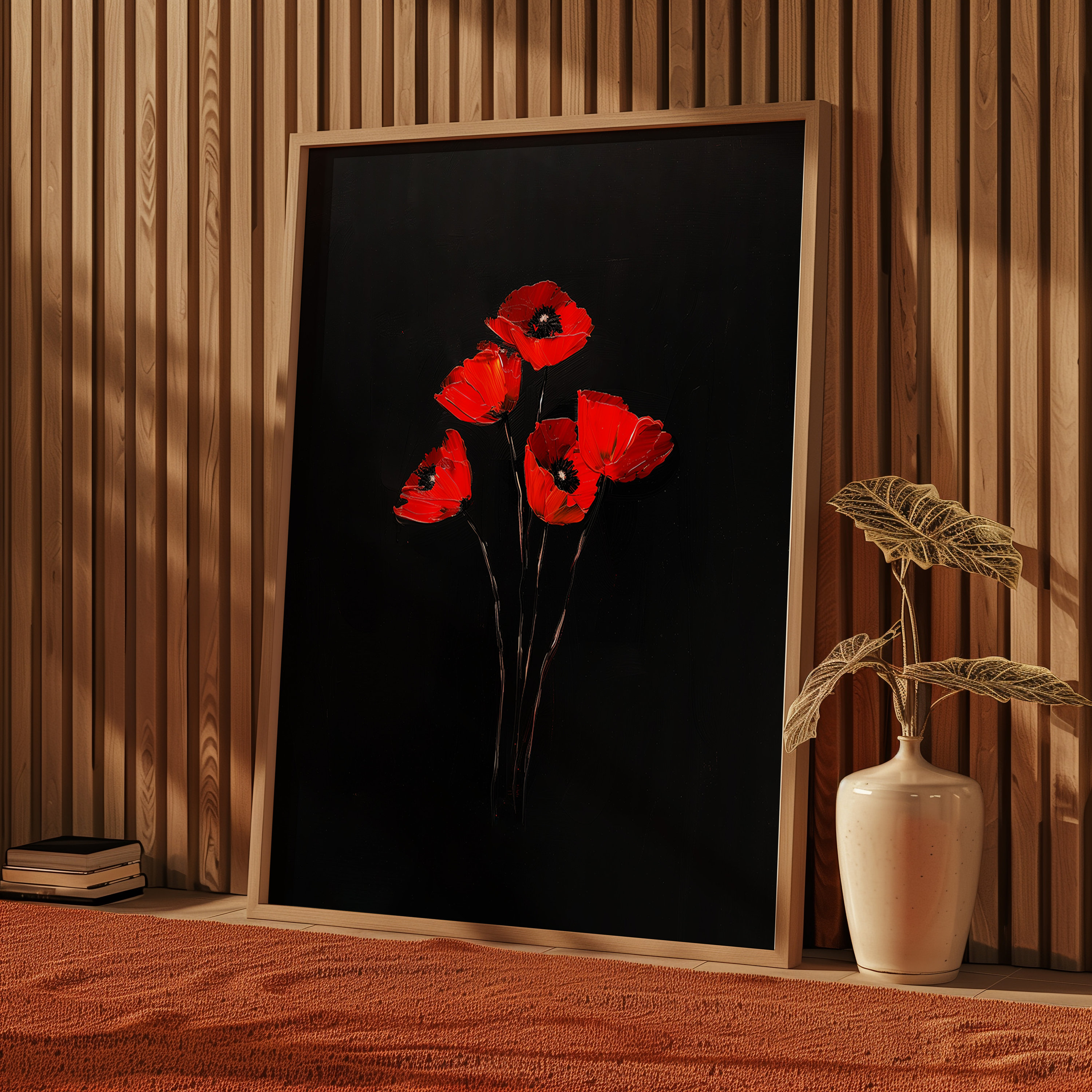 Vintage Red Poppy Oil Painting Antique Black Gothic Flower Print ...