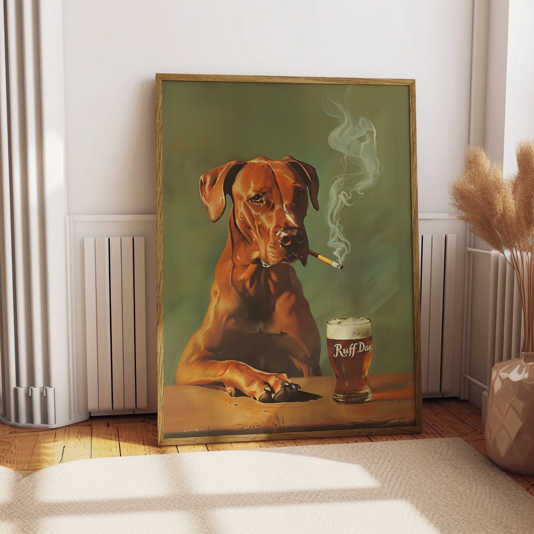 Ruff Day Funny Dog Print Vintage Beverage Poster Bar Wall Decor Retro ...