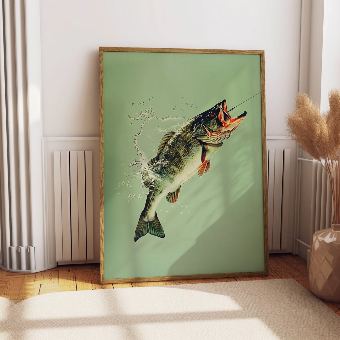 Vintage Bass Fishing Poster Art Cabin Wall Decor Outdoor Sports Angler ...