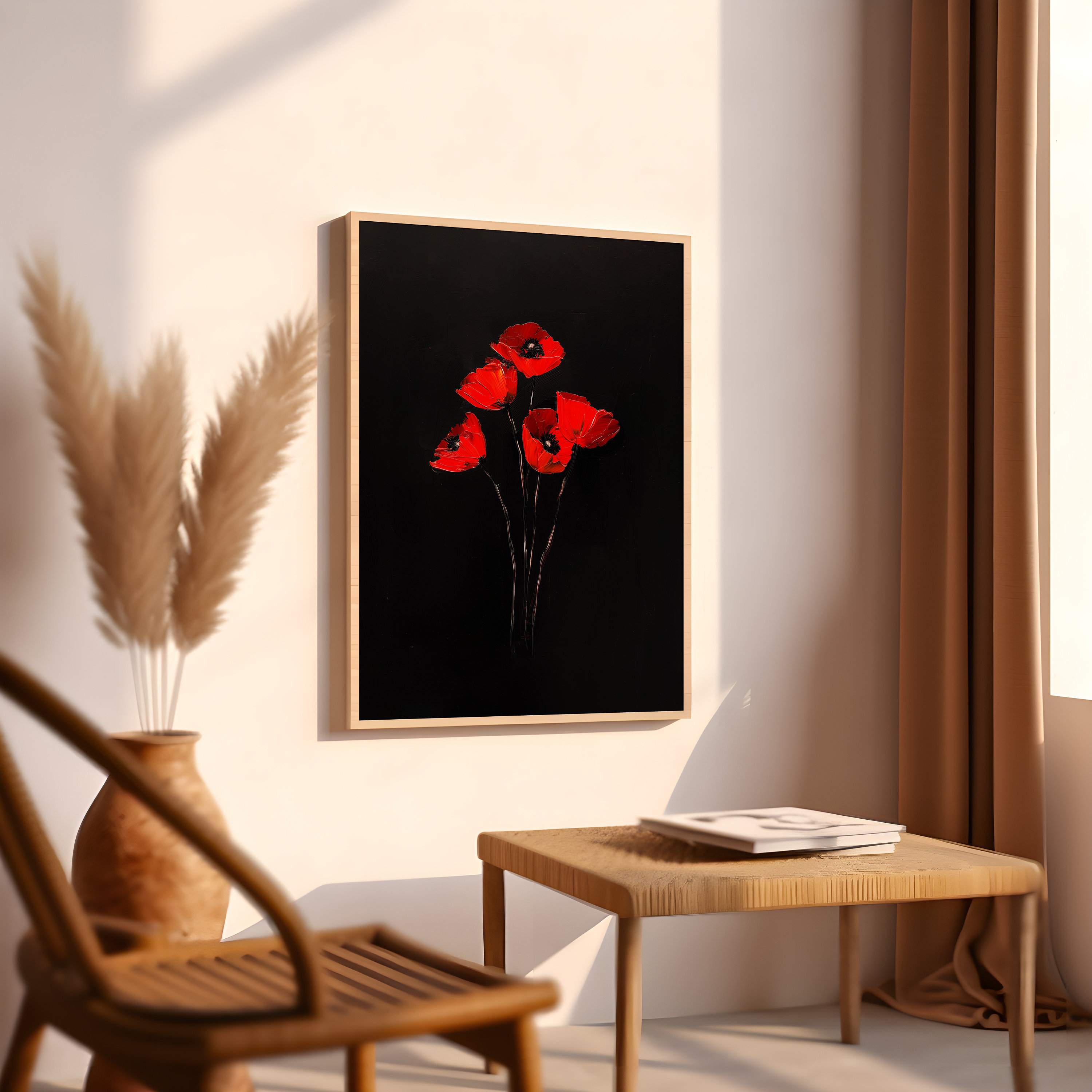 Vintage Red Poppy Oil Painting Antique Black Gothic Flower Print ...