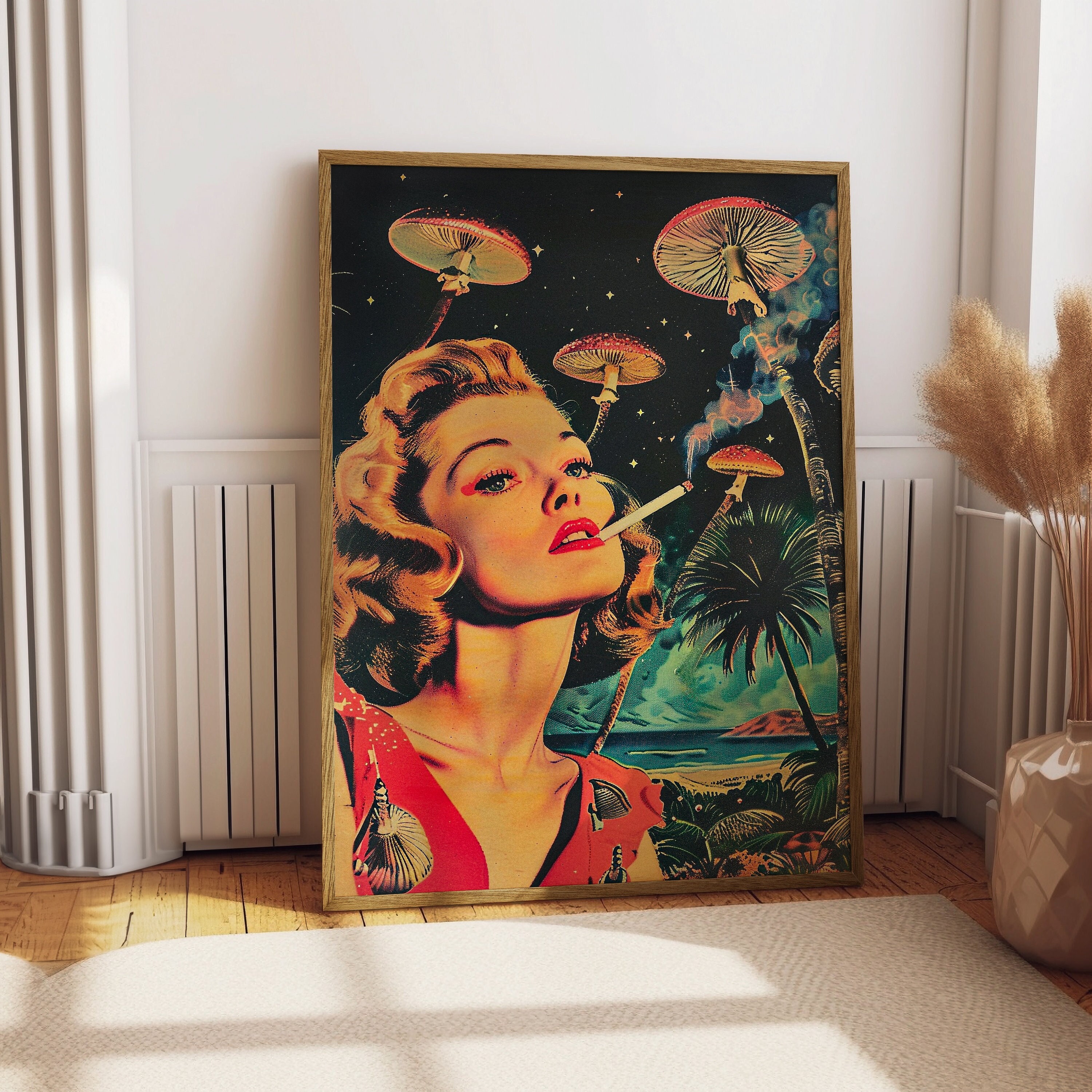 Vintage Surreal Poster Surrealist Wall Print Trippy Wall Art Cannabis ...