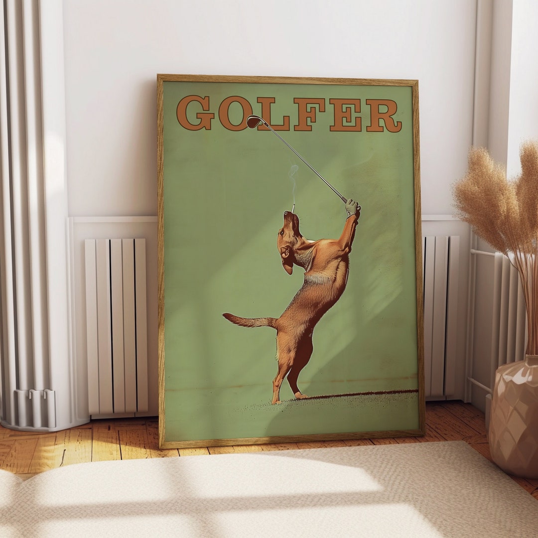 Funny Dog Golfing Print Vintage Golfing Poster Bar Wall Decor Retro ...