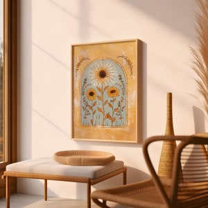 Sunflower Sun Art Poster Mystical Folk Art Illustration Flowery ...