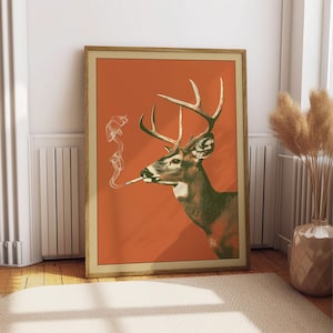 Buck Smoking a Cigarette Vintage Poster Art Funny Whitetail Deer Retro ...