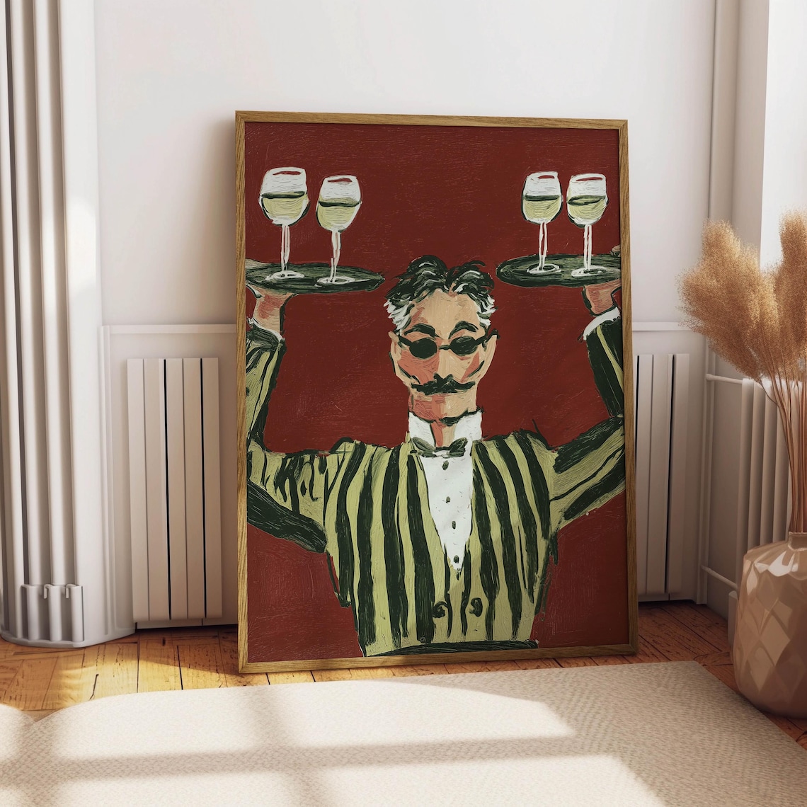 Vintage Waiter Oil Painting Print, Vintage Beverage Poster, Bar Wall ...