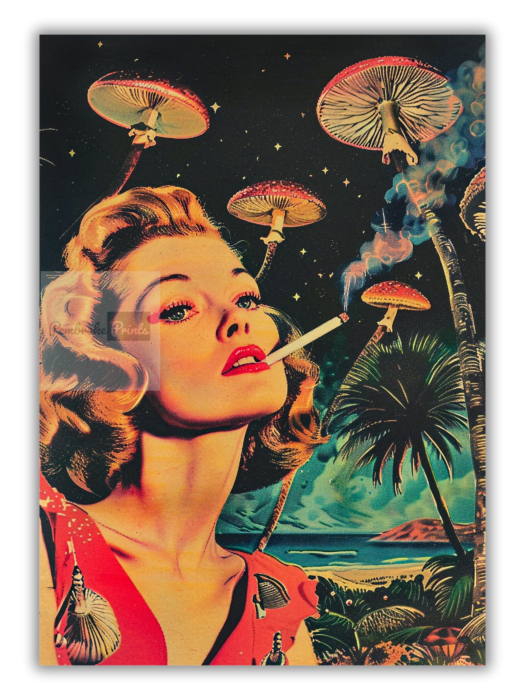 Vintage Surreal Poster Surrealist Wall Print Trippy Wall Art Cannabis ...
