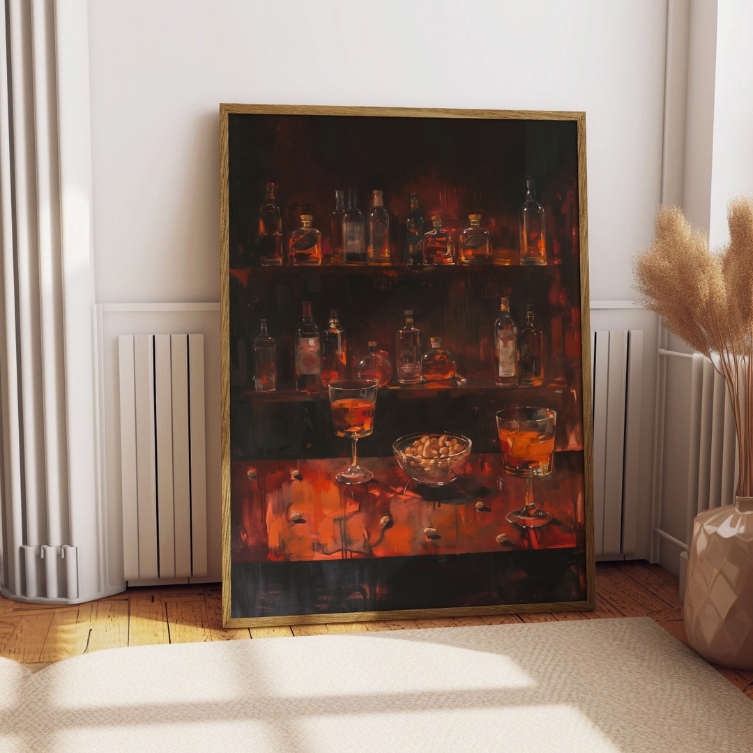 Gloomy Bar Print for Bar Abstract Painting Dark Color Alcohol and Bar ...