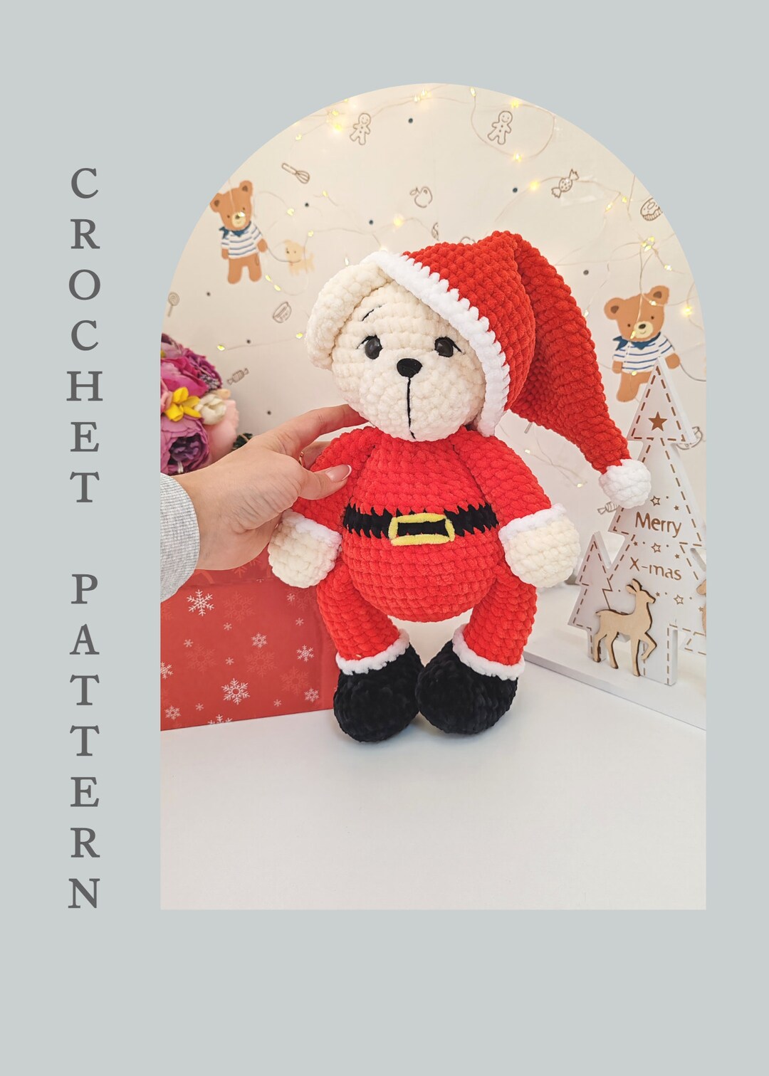 Santa Bear, Crochet Pattern, Christmas Bear, Crochet Bear, Crochet ...
