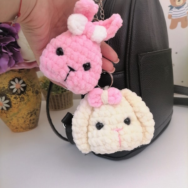 Crochet Bunny Head Keychain - Etsy